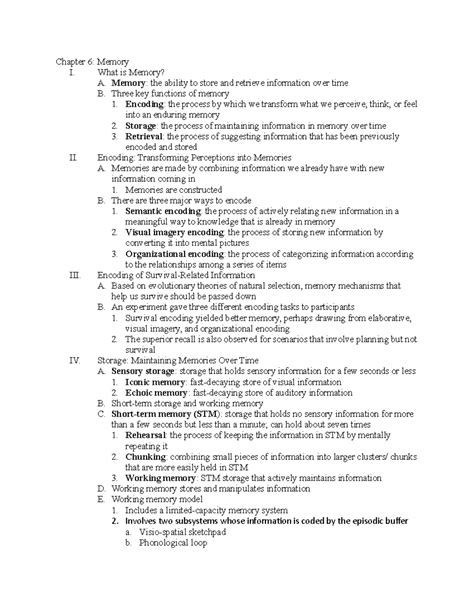 Chapter 6 Memory Chapter 6 Memory I What Is Memory A Memory The