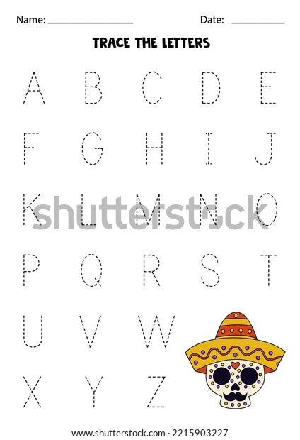 Trace Uppercase Letters Alphabet Worksheet Cartoon Stock Vector Royalty Free