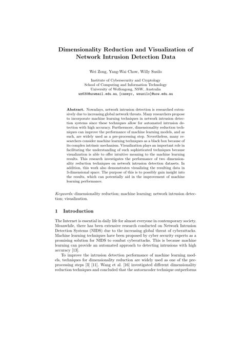 Pdf Dimensionality Reduction And Visualization Of Network Intrusion Detection Data