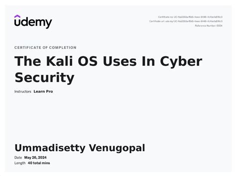 Completed The Kali Os Uses In Cyber Security Course Venugopal Ummadisetty Posted On The