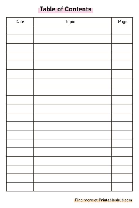 Free Printable Blank Table Of Contents Templates Pdf Included