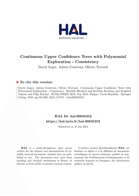 Pdf Continuous Upper Confidence Trees With Polynomial Exploration Consistency