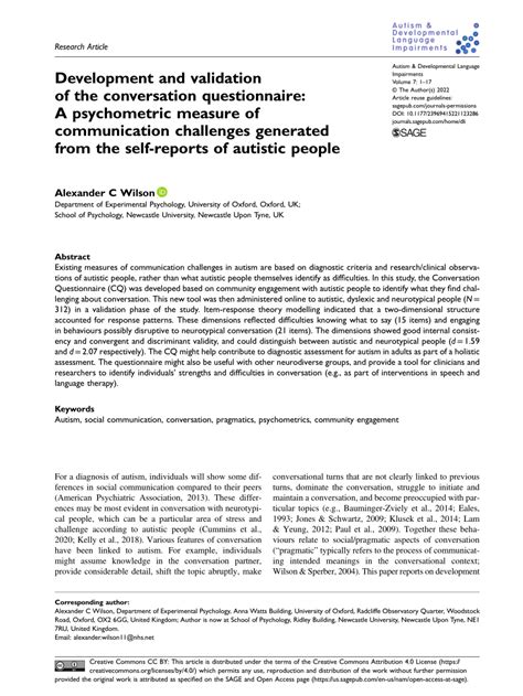 Pdf Development And Validation Of The Conversation Questionnaire A Psychometric Measure Of