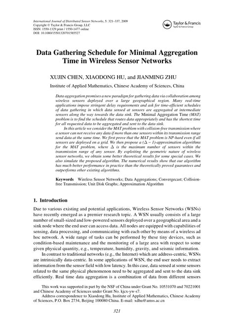 Pdf Data Gathering Schedule For Minimal Aggregation Time In Wireless Sensor Networks