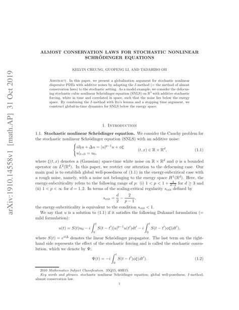 Pdf Almost Conservation Laws For Stochastic Nonlinear Schrodinger