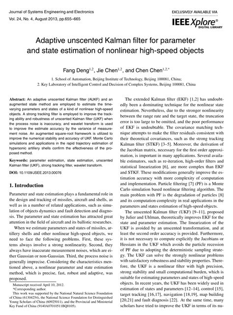 Pdf Adaptive Unscented Kalman Filter For Parameter And State