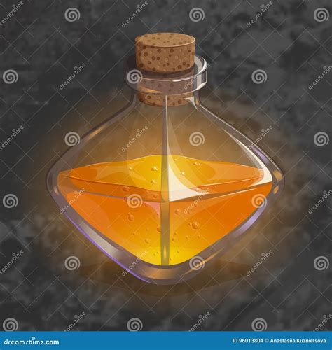 Bottle With Orange Potion Game Icon Of Magic Elixir Stock Vector Illustration Of Alchemy