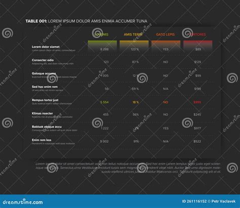 Simple Dark Stylized Data Table Layout Template Stock Vector