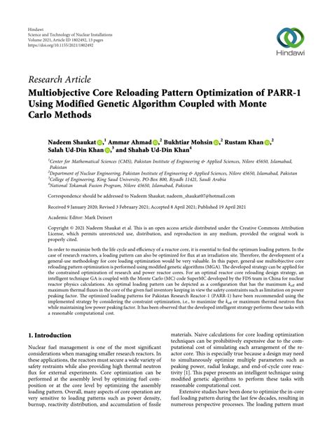 pdf multiobjective core reloading pattern optimization of parr 1