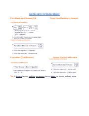 Econ Formula Sheet Docx Econ Formula Sheet Price Elasticity Of Demand Ed Expenditure