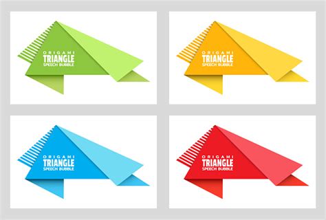 광고 라벨 스티커 할인 가격 태그의 디자인에 대 한 흰색에 격리 종이 접기 삼각형 연설 거품의 집합입니다 종이 종이 접기에서 메시지에 대한 대화 배너 벡터 배너 표지판에