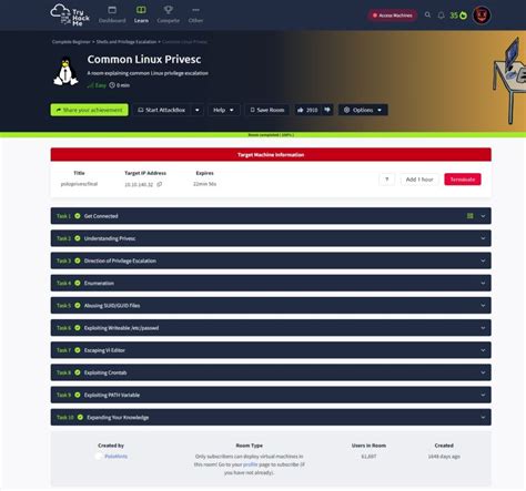 Cybersecurity Ethicalhacking Tryhackme Linux Privilegeescalation Learning Achievement