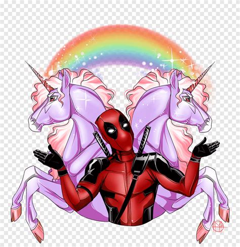 Deadpool Avec Deux Licornes Illustration T Shirt Imprimé Deadpool