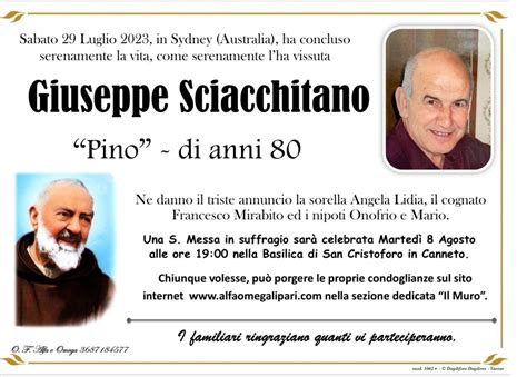 E Morto Giuseppe “pino” Sciacchitano Il Giornale Di Lipari