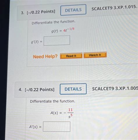 Solved Differentiate The Function G T 4t−1 8 G′ T 0 22