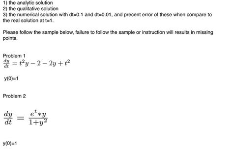 solved 1 the analytic solution 2 the qualitative solution