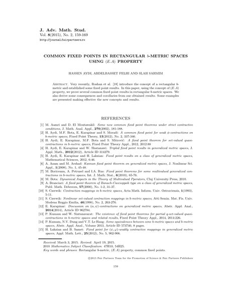 Pdf Common Fixed Points In Rectangular B Metric Spaces Using E A Property