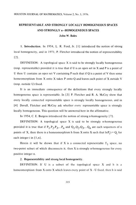 Pdf Representable And Strongly Locally Homogeneous Spaces And Strongly N Homogeneous Spaces