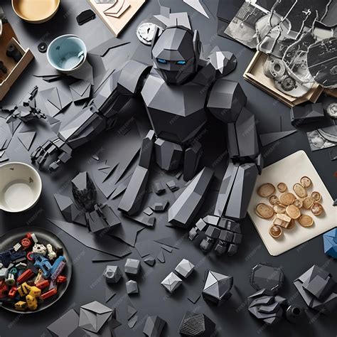 Premium Ai Image Futuristic Humanoid Robot Sorting Origami Sculptures