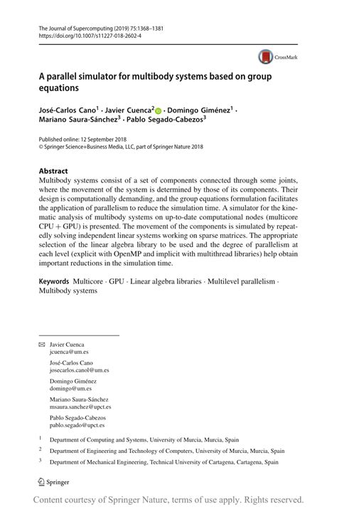 A Parallel Simulator For Multibody Systems Based On Group Equations Request Pdf