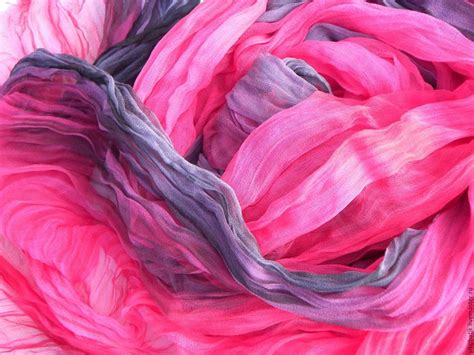 Купить Шелковый шарф палантин батик Фуксия Розовый Серый Натуральный шелк розовый шарф Batik