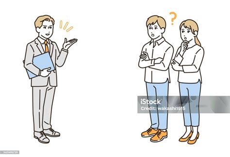 설명하기 위해 양복을 입은 남자와 상담하는 젊은 부부의 벡터 일러스트 레이 션 자료 일러스트레이션에 대한 스톡 벡터 아트 및 기타 이미지 일러스트레이션 전신 재정