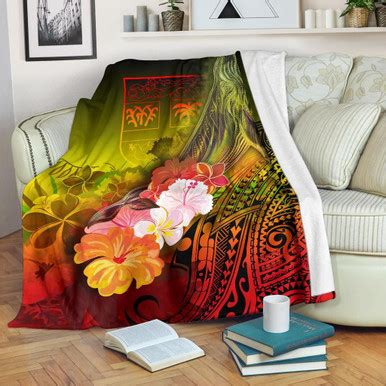 Fiji Premium Blanket Humpback Whale With Tropical Flowers Yellow