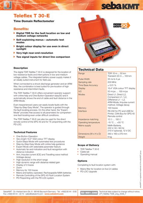 Seba Kmt Teleflex Tdr Fault Locator For Lv Hv Low Resistance Cable Faults Pdf