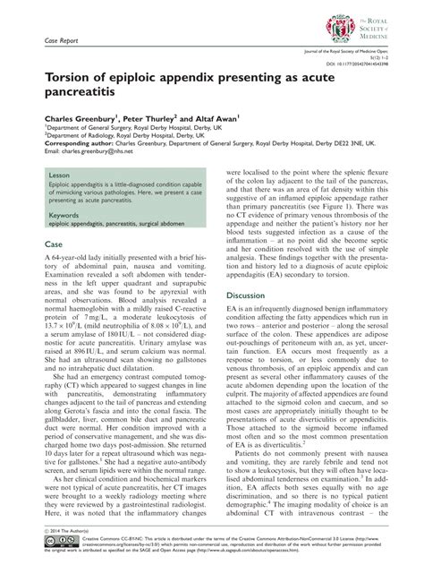 Pdf Torsion Of Epiploic Appendix Presenting As Acute Pancreatitis