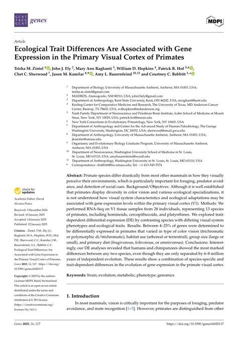 pdf ecological trait differences are associated with gene expression in the primary visual