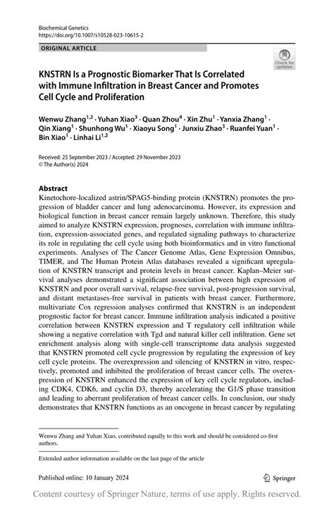 Pdf Knstrn Is A Prognostic Biomarker That Is Correlated With Immune Infiltration In Breast