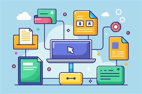 A Colorful Illustration Displaying Various Document Types And Their Connection To A Computer For