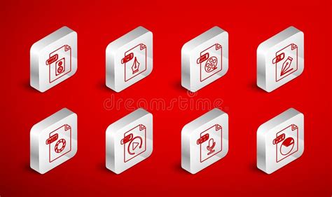 Set Line Ppt File Document Eps Avi Ai Ogg Wav  And Raw Icon Vector Stock Illustration