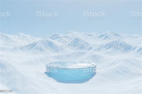 3d 렌더링 플랫폼 및 얼음 연단 배경 얼음 눈 덮인 바닥 제품 스탠드 디스플레이 화장품 미용 제품 광고 또는 스킨케어 빈 라운드 스테이지 얼음에 대한 스톡 사진 및 기타