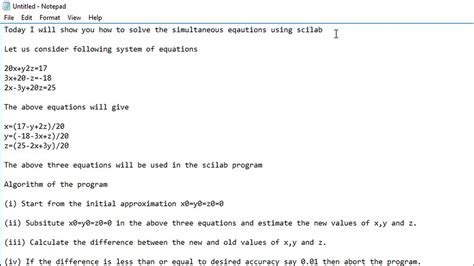 Scilab Tutorial Jacobi Iteration Method Using Scilab Youtube