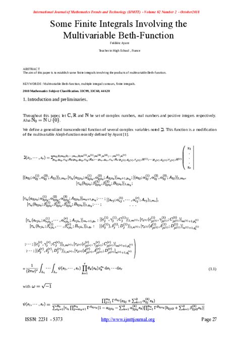 Pdf Some Finite Integrals Involving The Multivariable Beth Function