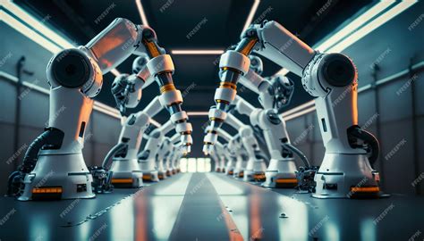 Premium Ai Image Futuristic Factory Automation Robots In Synchronized Motion Precision