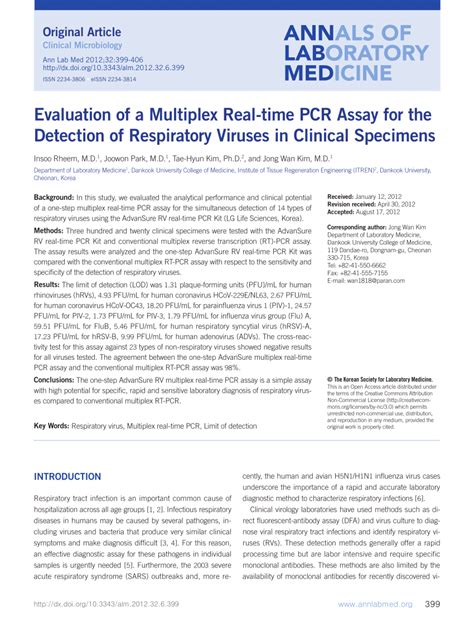 Pdf Evaluation Of A Multiplex Real Time Pcr Assay For The Detection Of Respiratory Viruses In