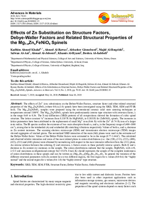 Pdf Effects Of Zn Substitution On Structure Factors Debye Waller Factors And Related