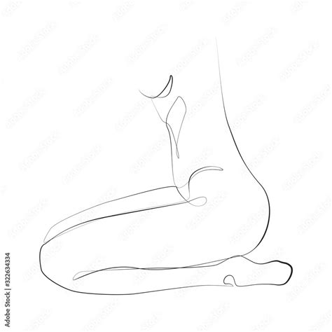 Nude Woman Sitting On Her Knees One Line Drawing On White Isolated