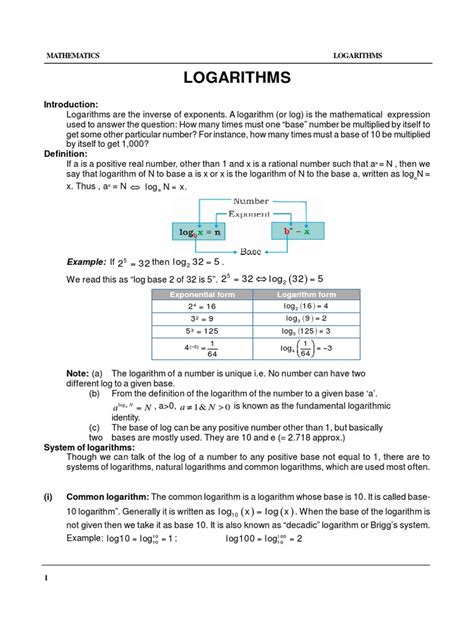 Logarithms Pdf Logarithm Equations Logarithms Pdf Logarithm Equations