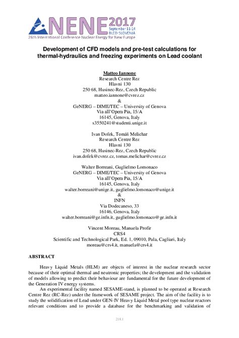 Pdf Cfd Models For Lead Coolant Freezing Experiments