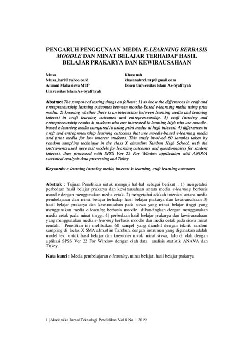 Pdf Pengaruh Penggunaan Media E Learning Berbasis Moodle Dan Minat Belajar Terhadap Hasil