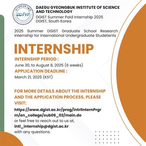 Dgist Summer Paid Internship 2025 Dgist South Korea 2025 Summer Dgist… Career Counselling