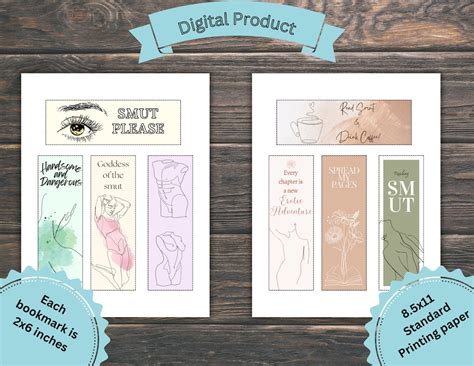 Printable Bookmarks Smut Lover Gift Erotic Smut Bookmark Bundle Watercolor Gift For Her