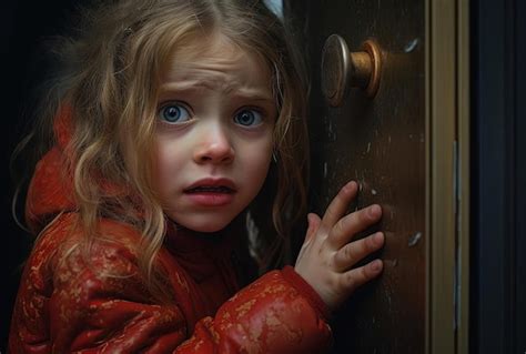 Premium Photo A Tiny Girl Is Crying While Looking Into The Door In
