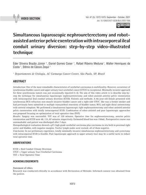 Pdf Simultaneous Laparoscopic Nephroureterectomy And Robot Assisted