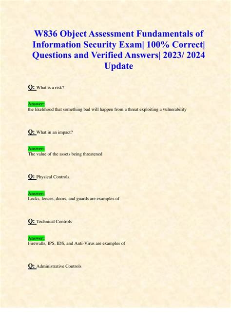 Wgu C836 Object Assessment Fundamentals Of Information Security Exam 100 Correct Questions