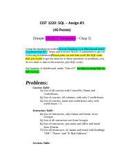 SQL Assignment Simple SELECT Statements And Queries CIST 1220 Course Hero