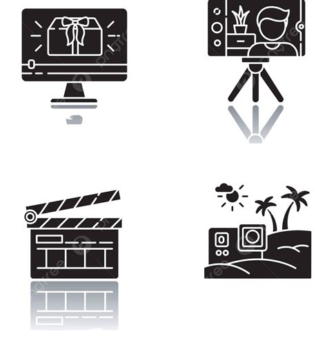 Set Of Black Glyph Icons With Drop Shadow For Internet Blogging And Filmmaking Vector Blogger